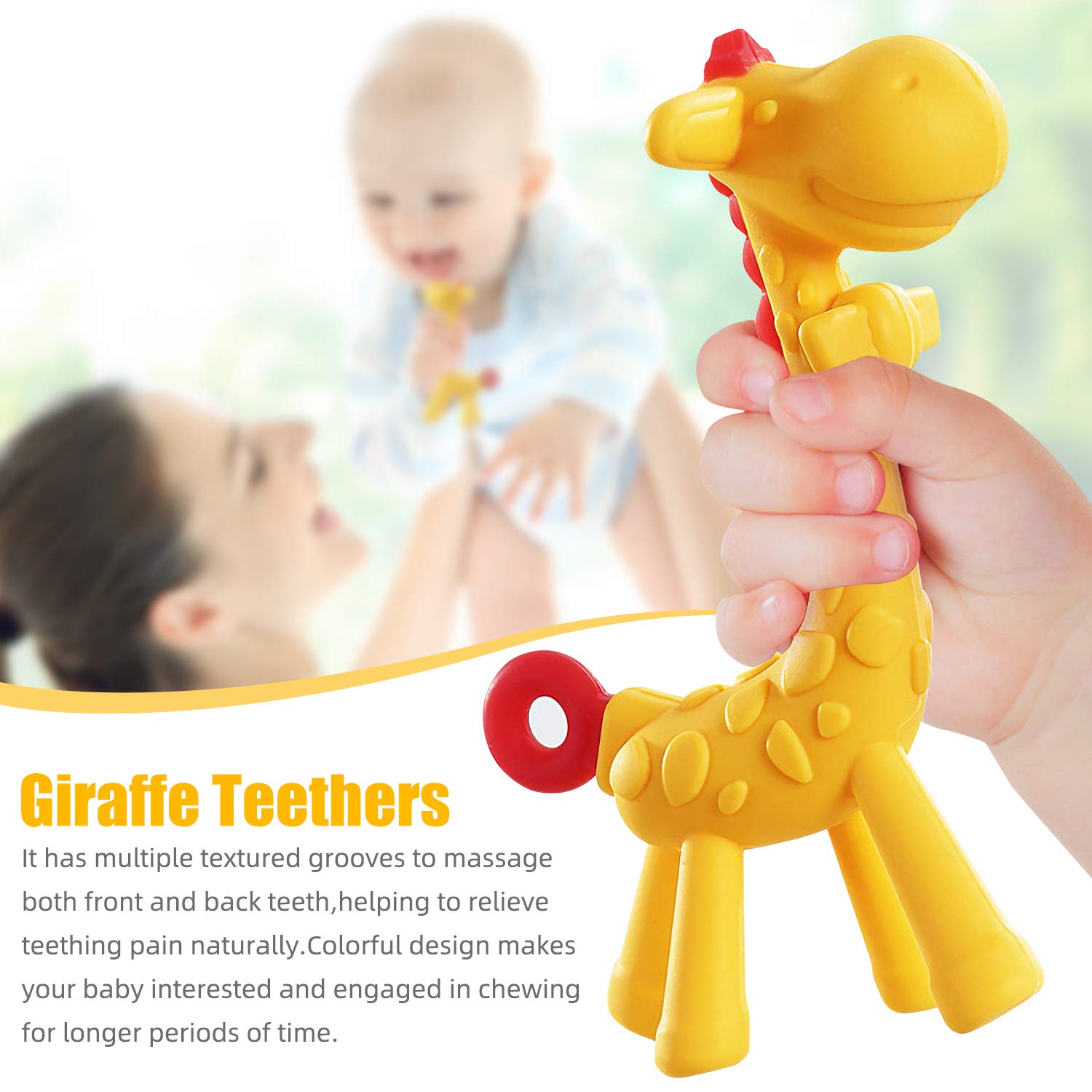 SHARE&CARE Baby Teething Toys for Girls and Natural Organic Fruit Feeder Pacifier/Baby Teether Chew Toys Fresh Food Feeder/ 1 Teethers and 1 Feeder with 3 Silicone Sacs (Yellow)
