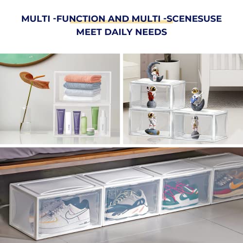 Nimluxe Shoes Storage Boxes,6Pack Sneaker Shoe Boxes Clear Plastic Stackable,Shoe Organizer Boxes with Magnetic Side Opening Lids, Display Case Shoe Container Boxes Fit Shoe Size Up to US 15