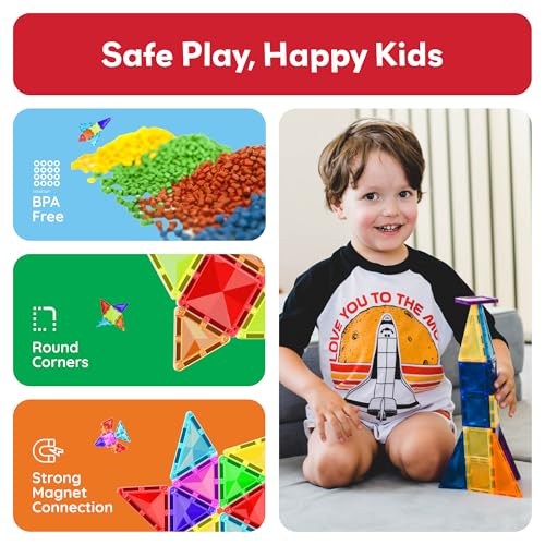 PicassoTiles 60 Piece Magnetic Building Block Mini Diamond Series Travel Size On-The-Go Construction Toy Set STEM Learning Kit Educational Playset Child Brain Development Stacking Blocks PTM60