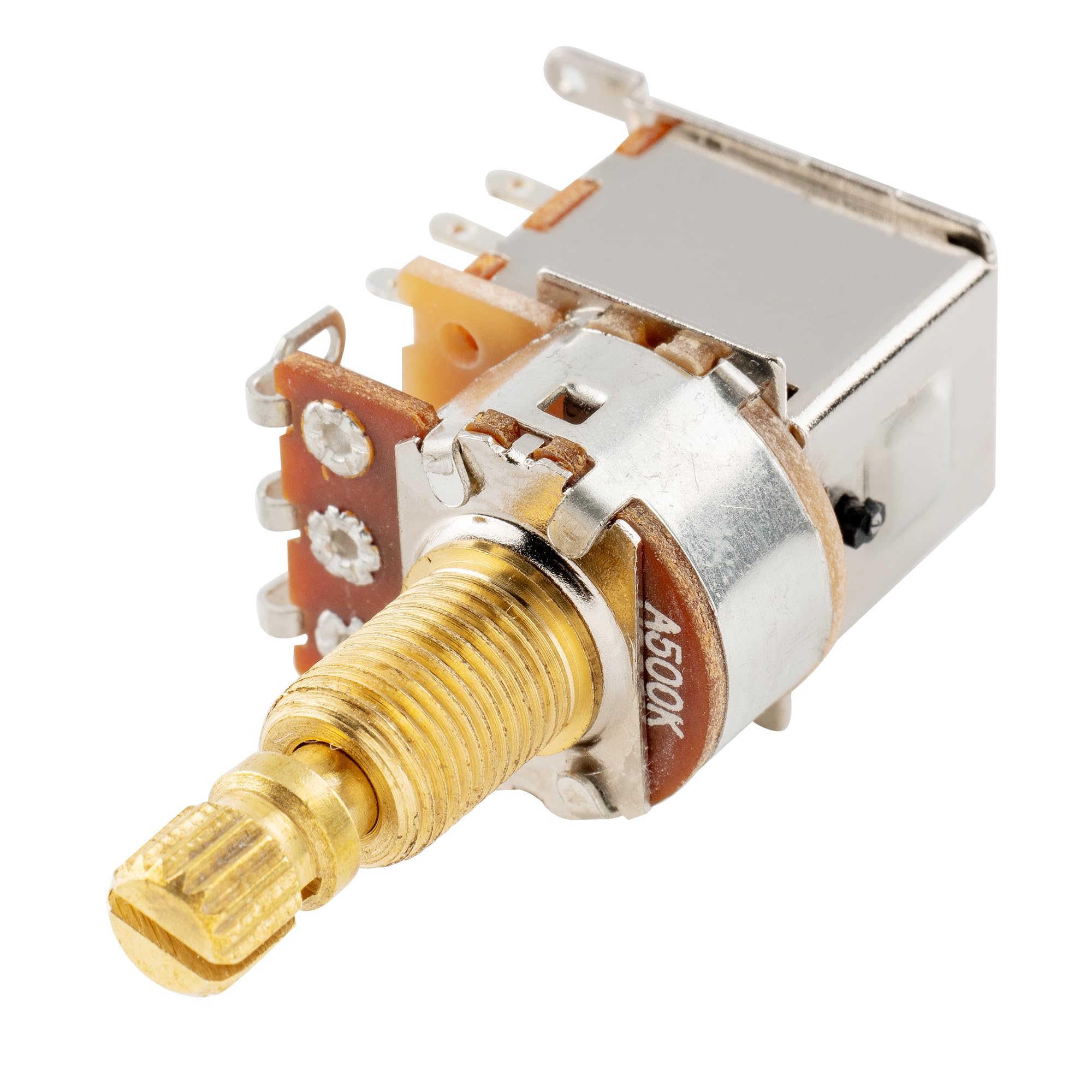 Musiclily Pro Brass Metric Size Push/Push A500K Guitar Pots Audio Taper Potentiometers for Eelectric Guitar or Bass (Set of 2)