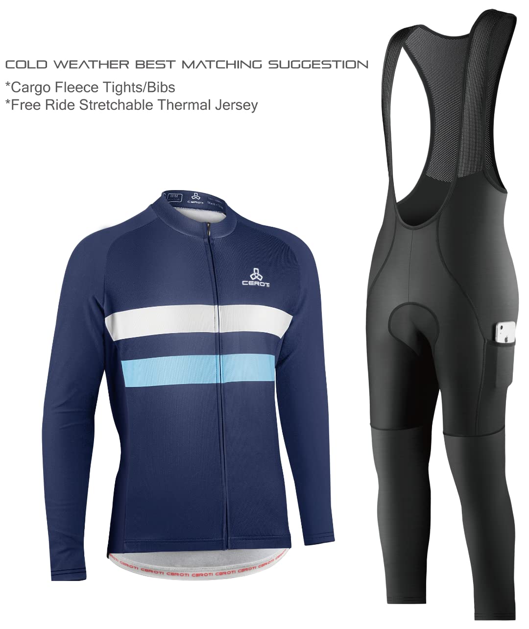 CEROTIPOLAR Snug Fit Cycling Bike Jerseys Fleeced, Fall Winter Long Sleeve Bicycle Jackets