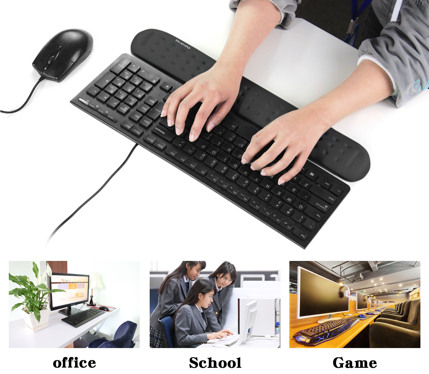 BOONA Memory Foam Keyboard Wrist Rest Pad and Mouse Rest Support for Easy Typing & Pain Relief - Comfy Design for Office, Home Office, Laptop, Desktop Computer, Laptop, Mac, Gaming (Black L+S)