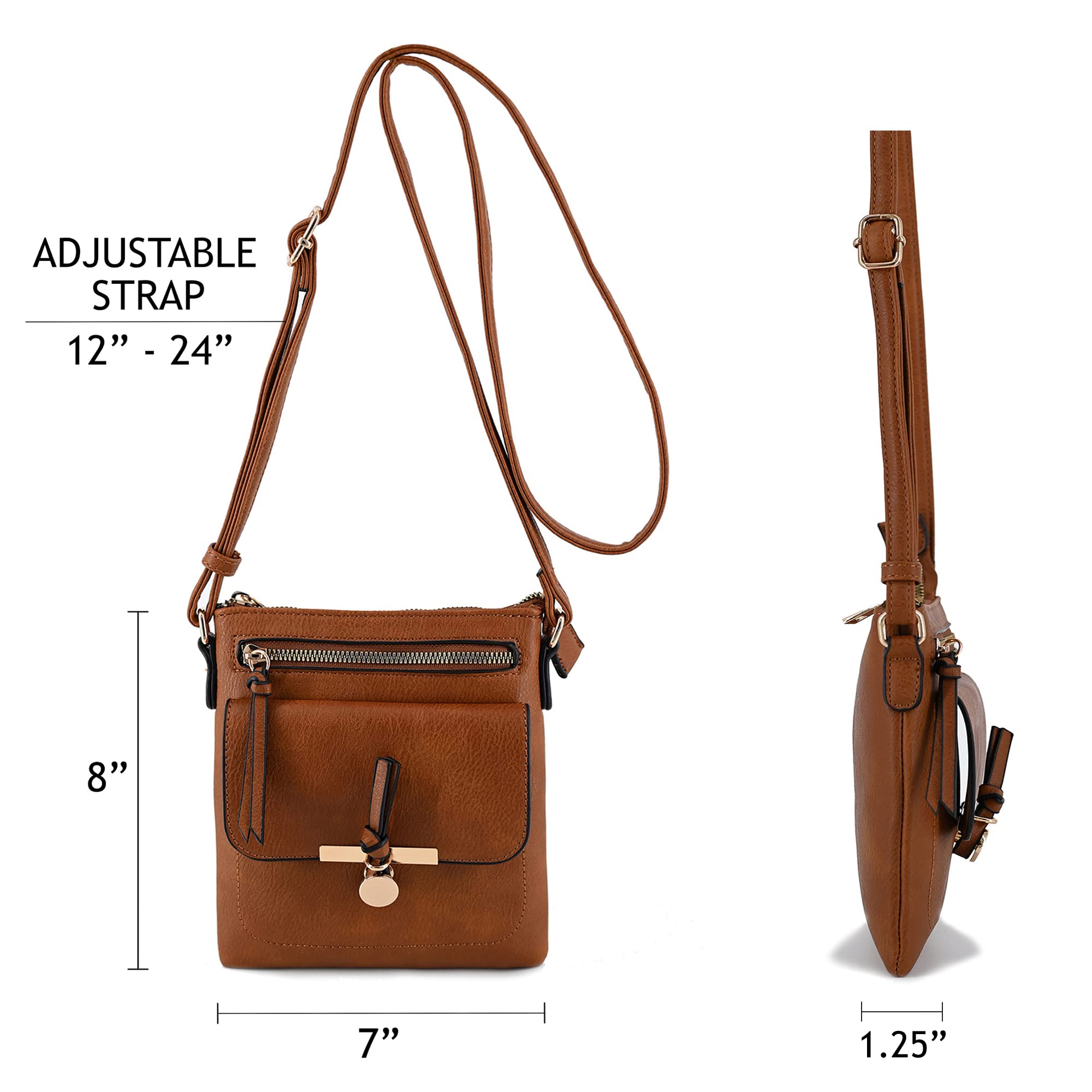 V+BENIE Gold Button Small Crossbody Bag, Brown