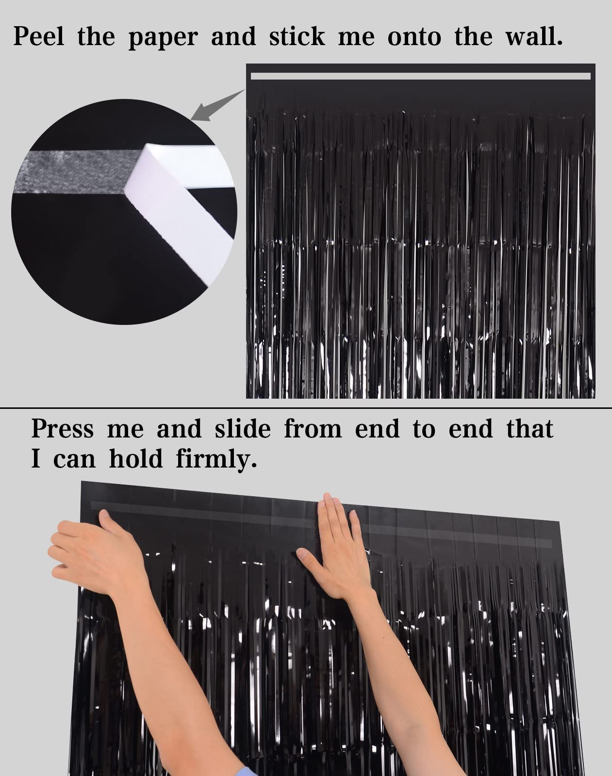 Black [Tinsel] Foil Fringe [Curtain]s, Melsan 3.2 x 8 ft Streamer Backdrop for Birthday, Graduation, Fiesta, Halloween [Party] Decor - Pack of 2