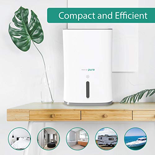 InvisiPure Hydrowave Dehumidifier - Small Compact Portable Dehumidifier for Home, RV, Bathroom, Closet, Bedroom, Small Room, Basement, Boat, Mold - Continuous Drain Hose Ready - Quiet Electric Peltier