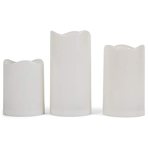 Pillar Melted Top Timer White Vanilla 6 inch Wax Flameless Candles Set of 3