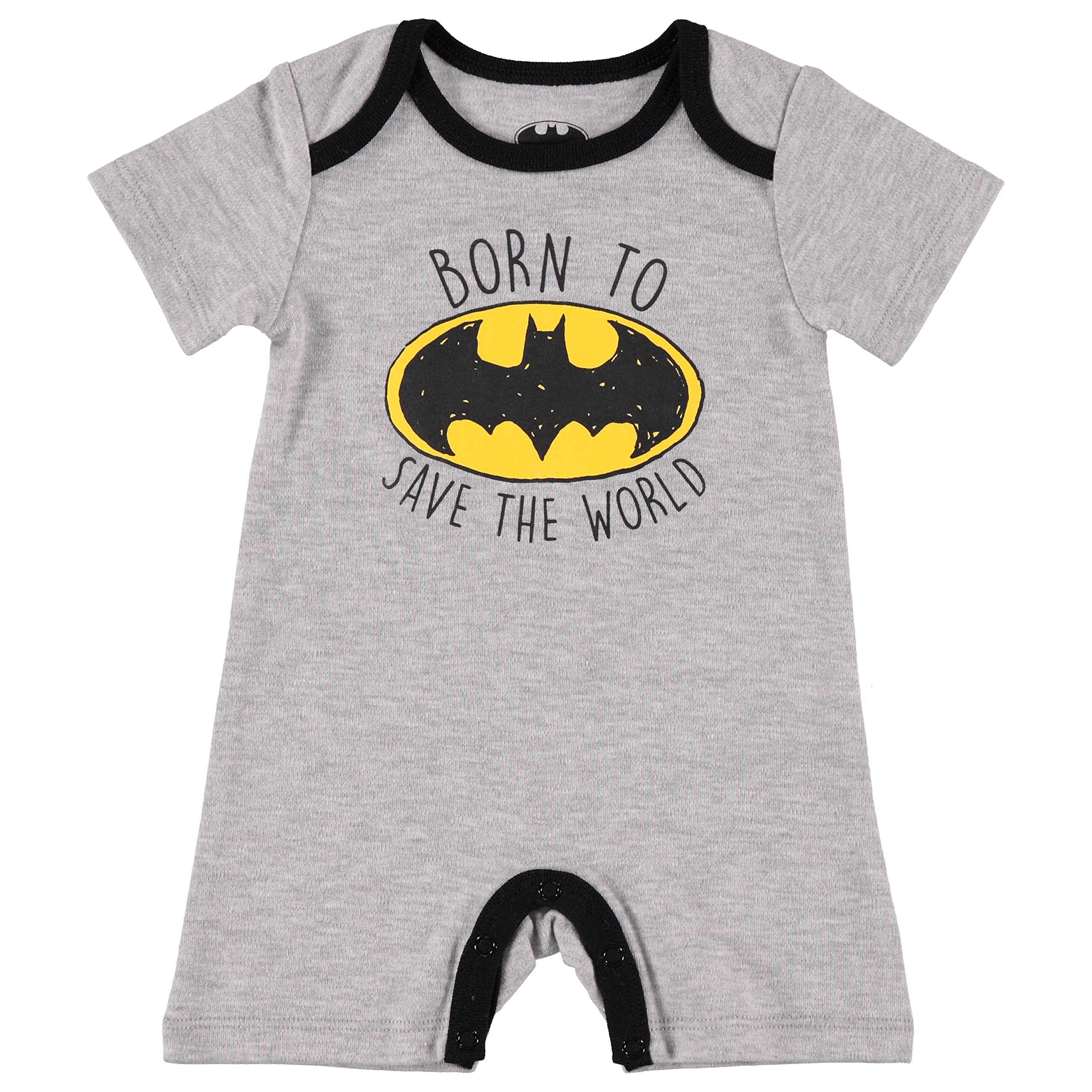 DC Comics Newborn Infant Baby Boys' Romper Bodysuit 2 Pack (Grey/Black/Yellow, 24 Months)