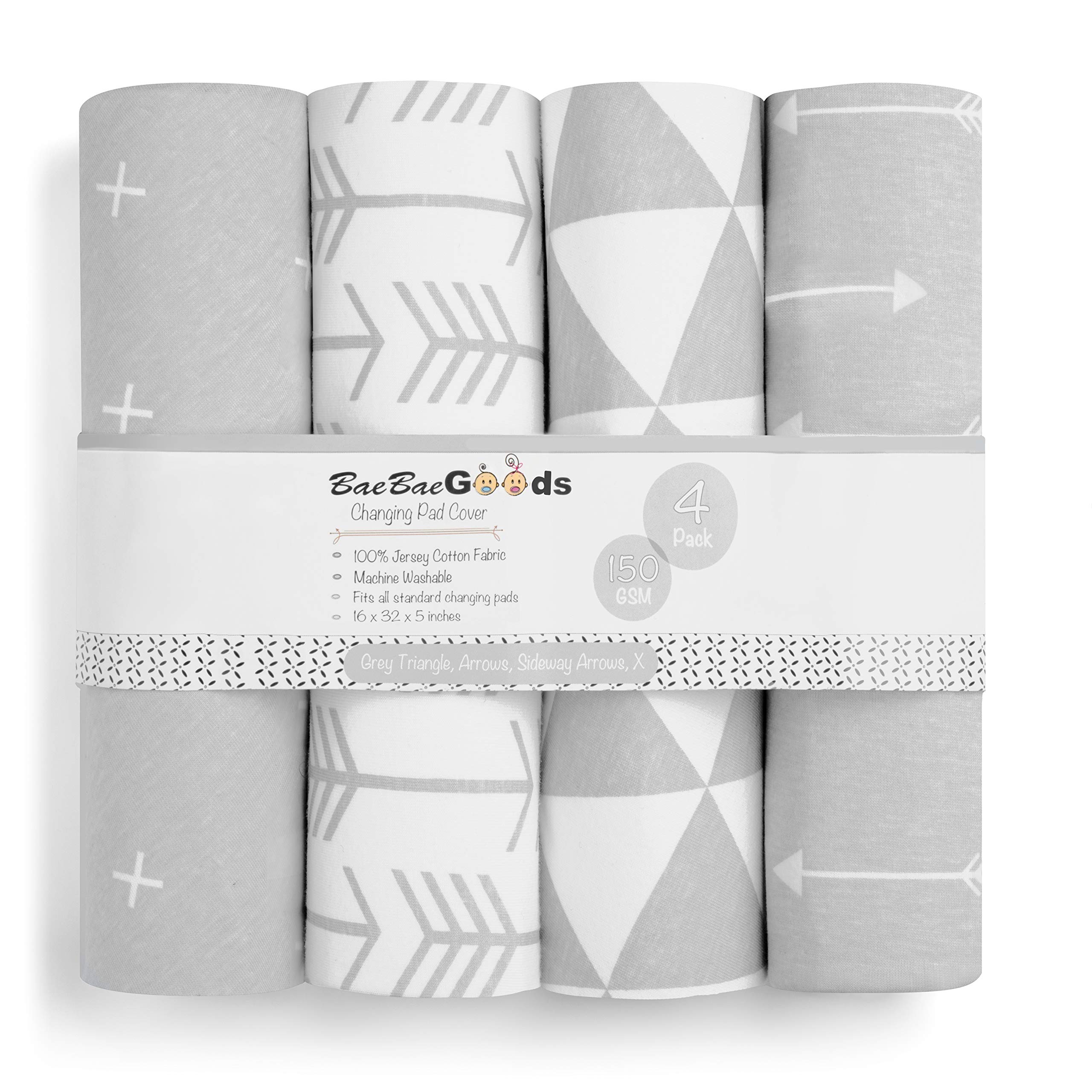 Changing Pad Cover β Premium Baby Changing Pad Covers 4 Pack β Boy or Girl Changing Pad Cover β Pure Jersey Machine Washable Grey & White Changing Table Cover β Diaper Changing Pad Cover Sheets