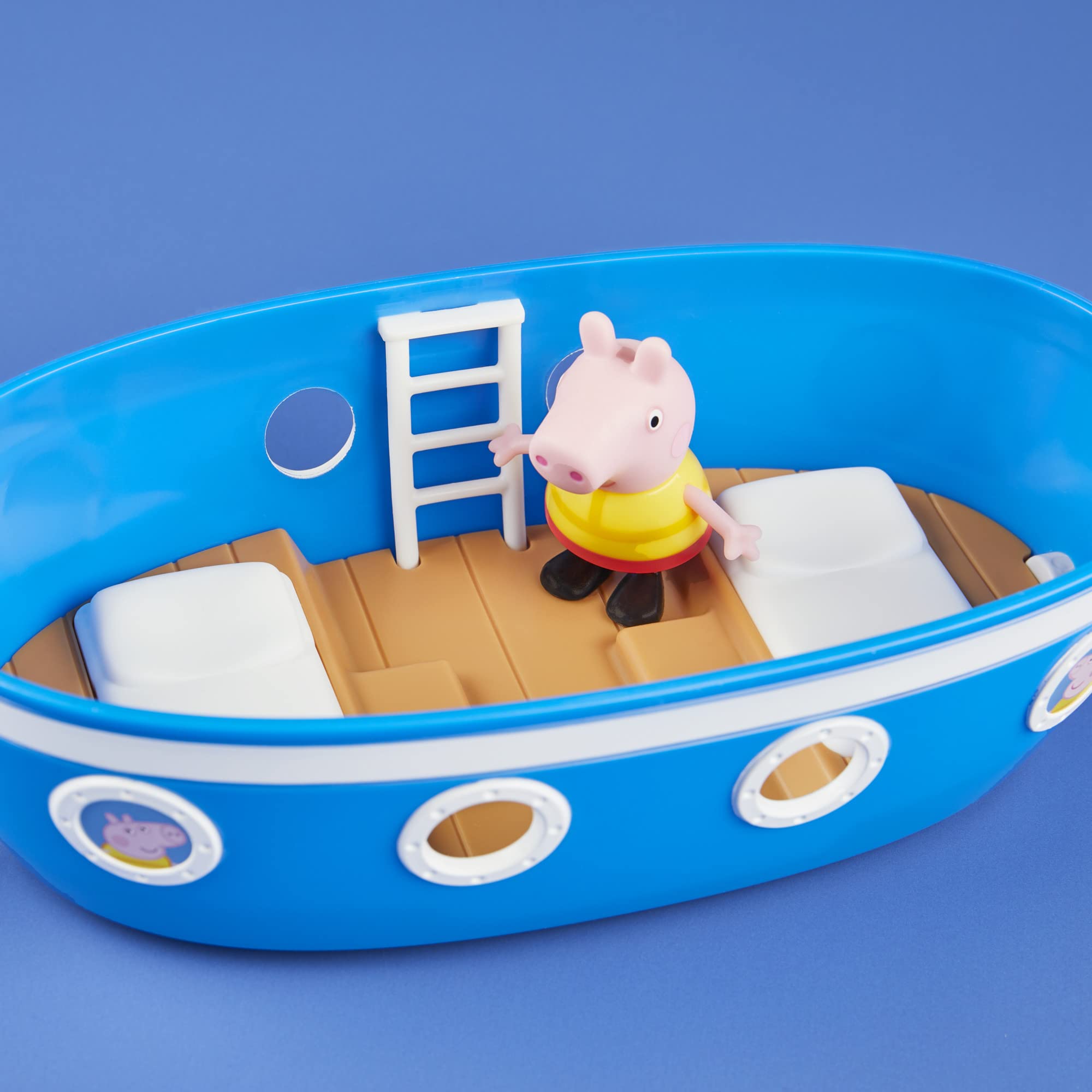 Peppa Pig Peppa’s Adventures Grandpa Pig’s Cabin Boat Vehicle Preschool Toy: 1 Figure, Removable Deck, Rolling Wheels, for Ages 3 and Up