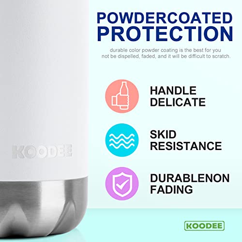 koodee Water Bottle-9 oz Stainless Steel Double Wall Vacuum Insulated Water Bottle, Cola Shape Leak Proof Sports Bottle for School (White)