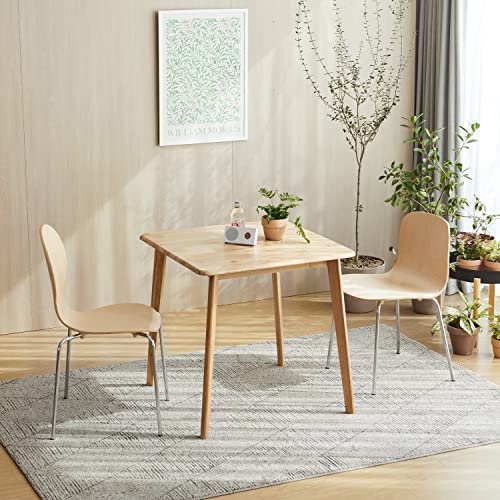 Livinia Canberra 27.6" Square Wooden Dining Table/Mid Century Modern Malaysian Oak Kitchen Table (Natural-Oak) Table Only