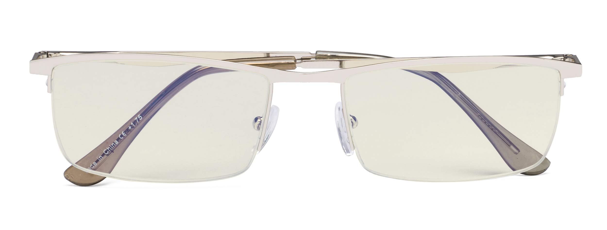 CessBlu UV Protection,Anti Blue Rays,Half-rim Computer Reading Glasses (Silver) +2.5