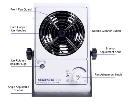 Ionizing Air Blower Fan Ion Anti-Static Elimination Discharge ESD Blower Fan 110V Ionizer Desktop Fan Eliminator