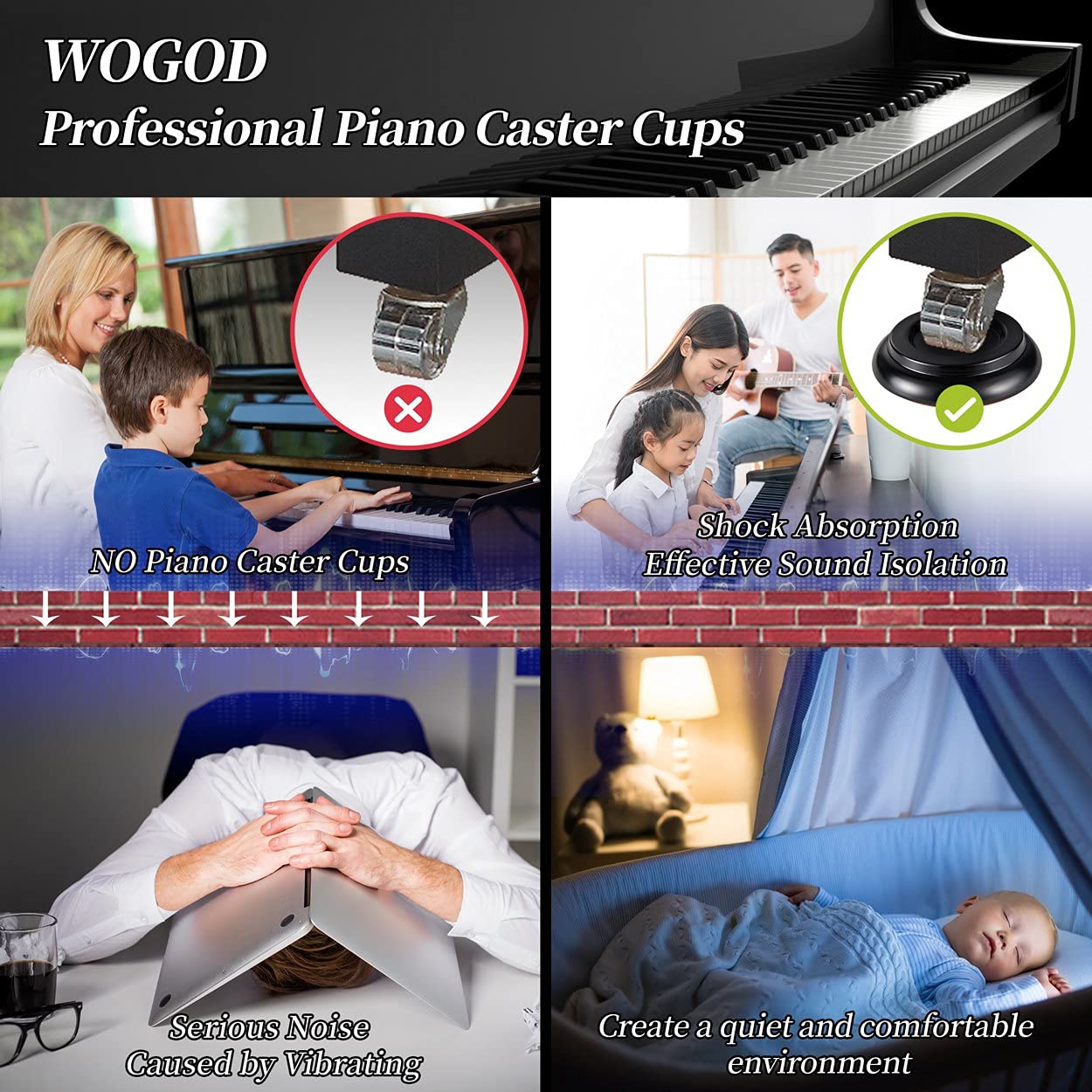 Piano Caster Cups Leg Floor Protectors WOGOD Upright Piano Caster Cups Felt Bottom Leg Pads for Wood Floor Furniture …