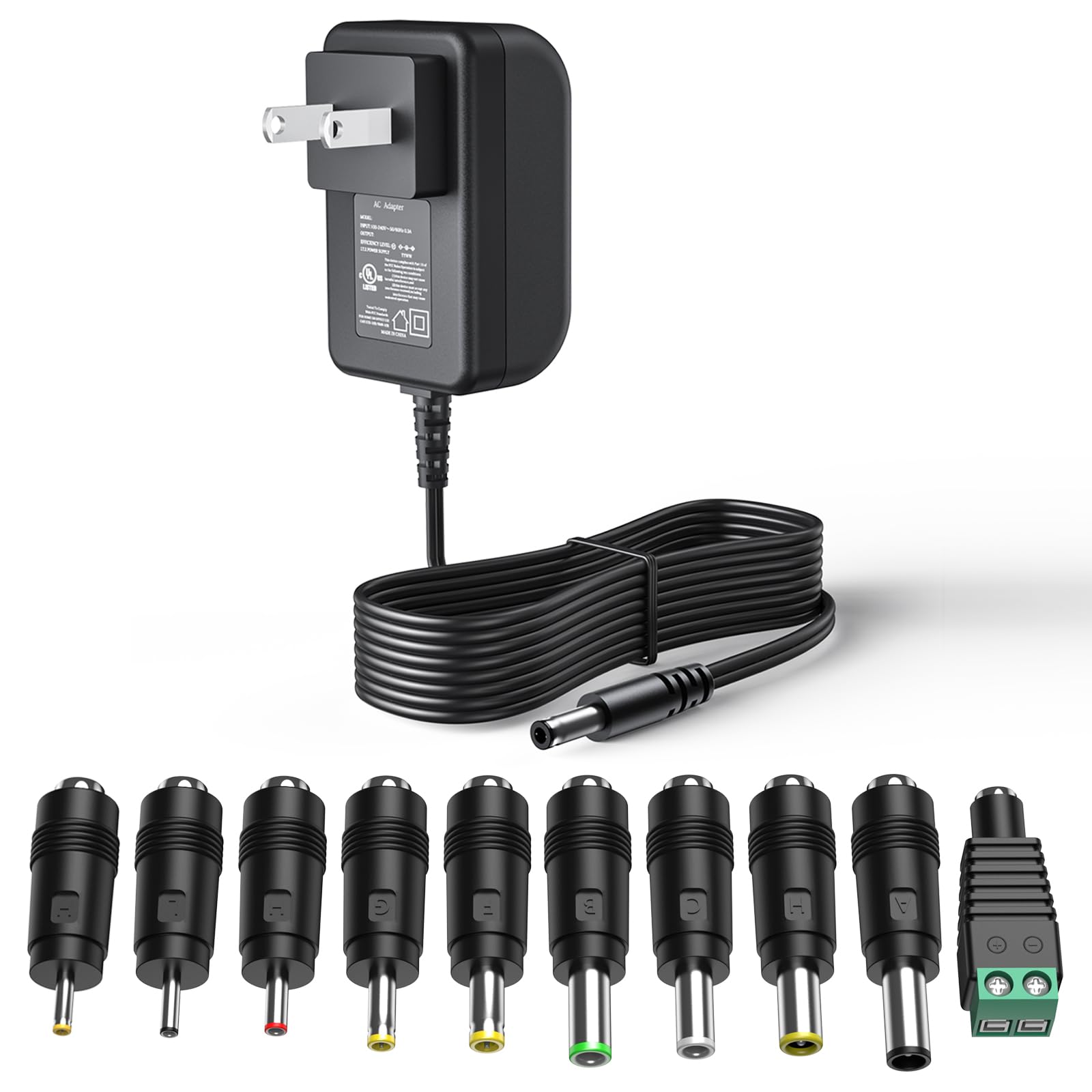 DONYOIE 12V 3A Power Supply 12 Volt Charger 3000mA 36W Max Regulated Switching AC to DC Cord Adapter with 10 Replacement Connector 100V - 240V Input Adaptor US Wall Plug Certified by UL