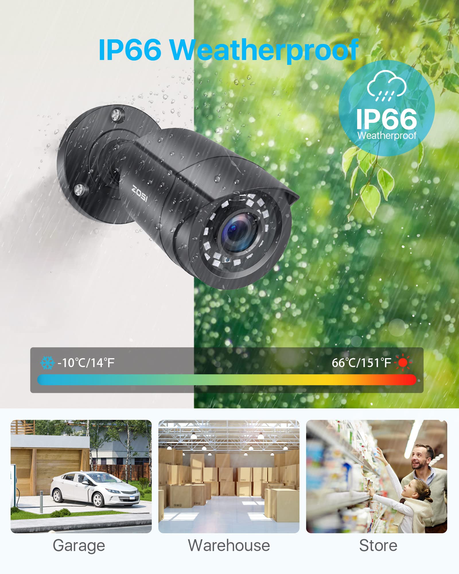ZOSI H.265+ Home Security Camera System Outdoor Indoor, 8 Channel 5MP-Lite CCTV DVR Recorder and 4pcs Weatherproof Surveillance Bullet Camera,Night Vision,Remote Access,Motion Alerts (No HDD)