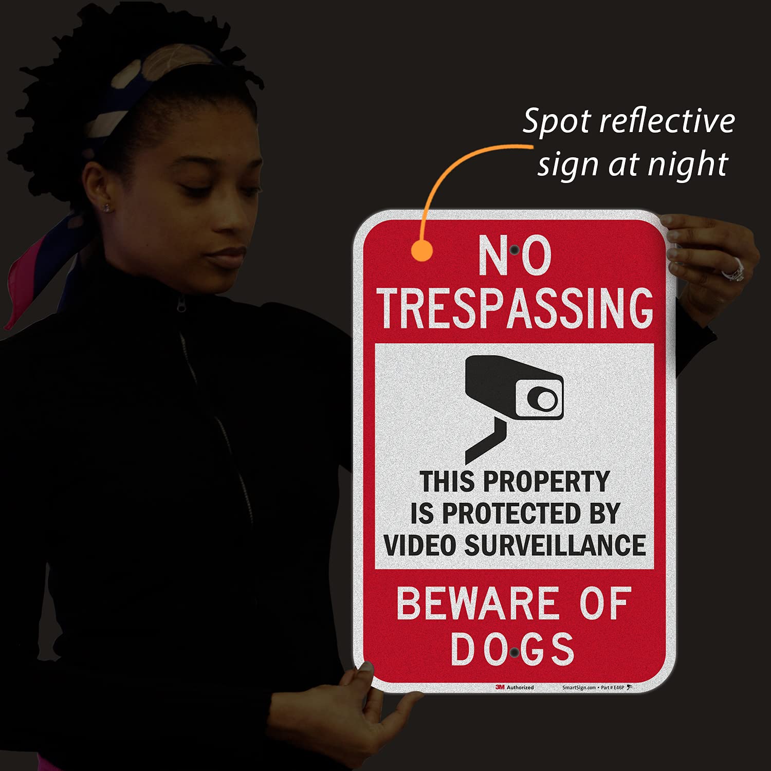 SmartSign "No Trespassing - Property Protected by Video Surveillance, Beware Of Dogs" Sign | 12" x 18" 3M Engineer Grade Reflective Aluminum