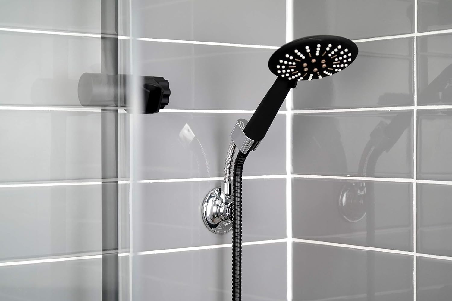 BathBeyond Adjustable Shower Head Holder - Universal Wall Mount with Flexible Vacuum Suction Cup & Adhesive Sticker, Easy Installation for Handheld Showers No-Drill Shower Accessory Shower Head Stand