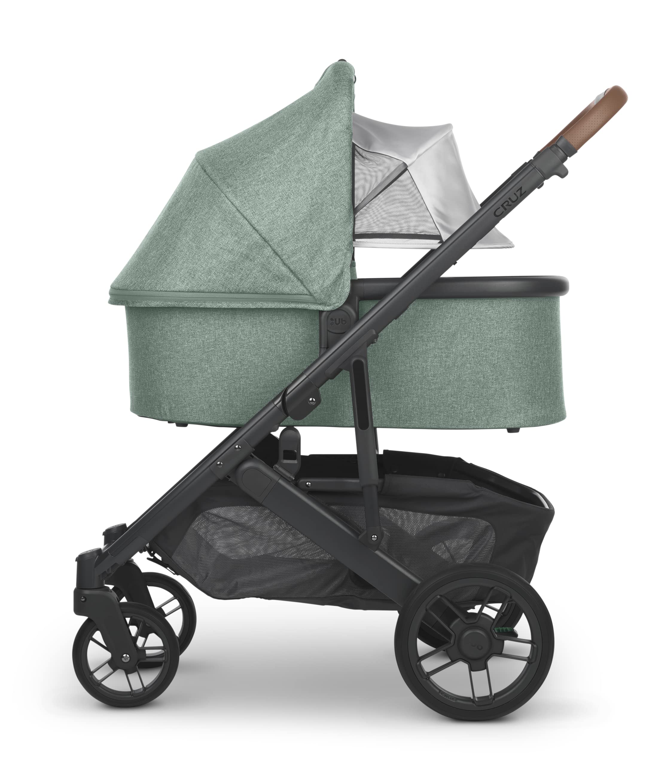 Cruz V2 Stroller - Gwen (Green Melange/Carbon/Saddle Leather) + Bassinet - Gwen (Green Melange/Carbon)