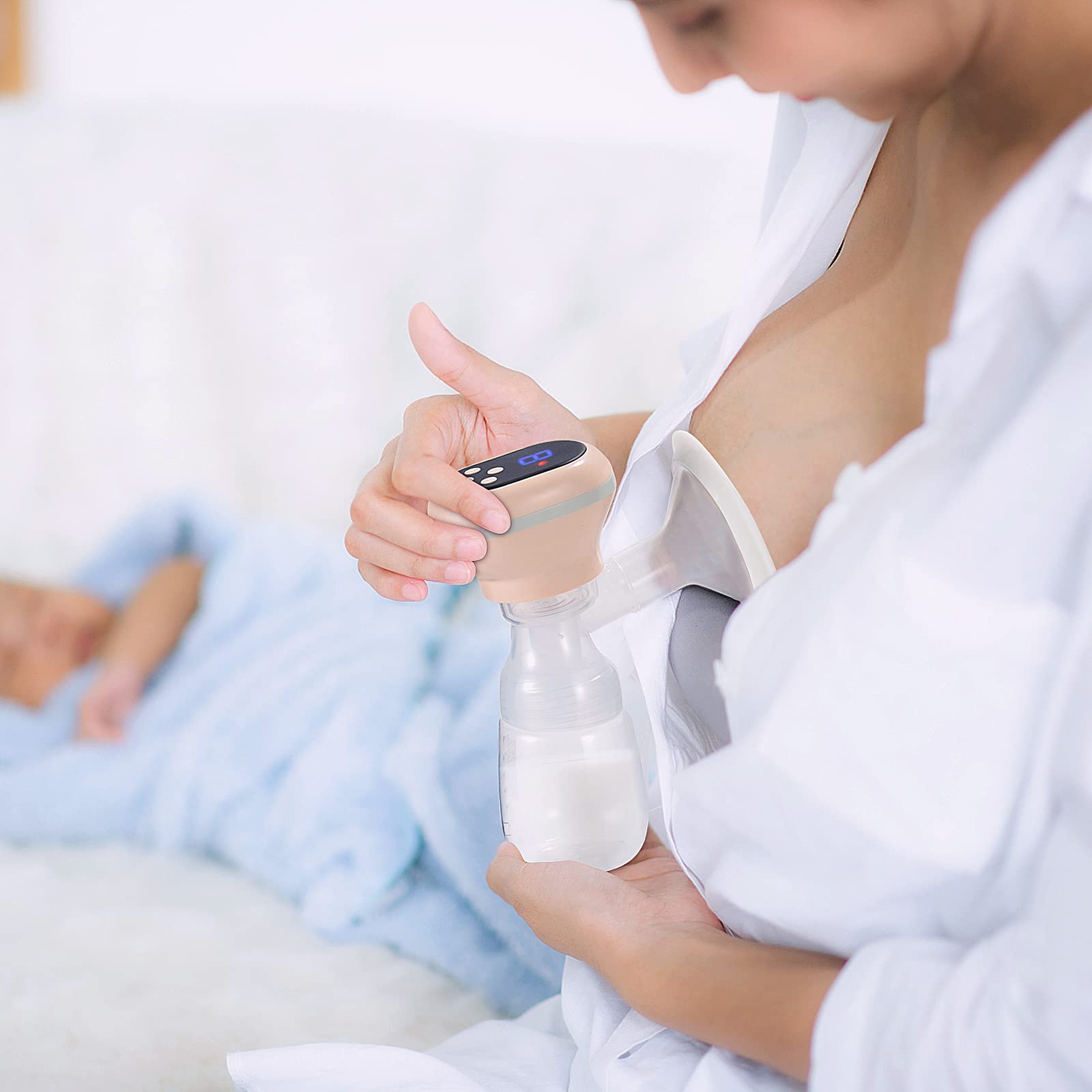 Double Breast Pump Auto Massage Low Noise Breast Pump LCD Touch Screen Breast Pump, Hands Free Mommy, 3 Modes & 9 Levels, 22mm (Pink)