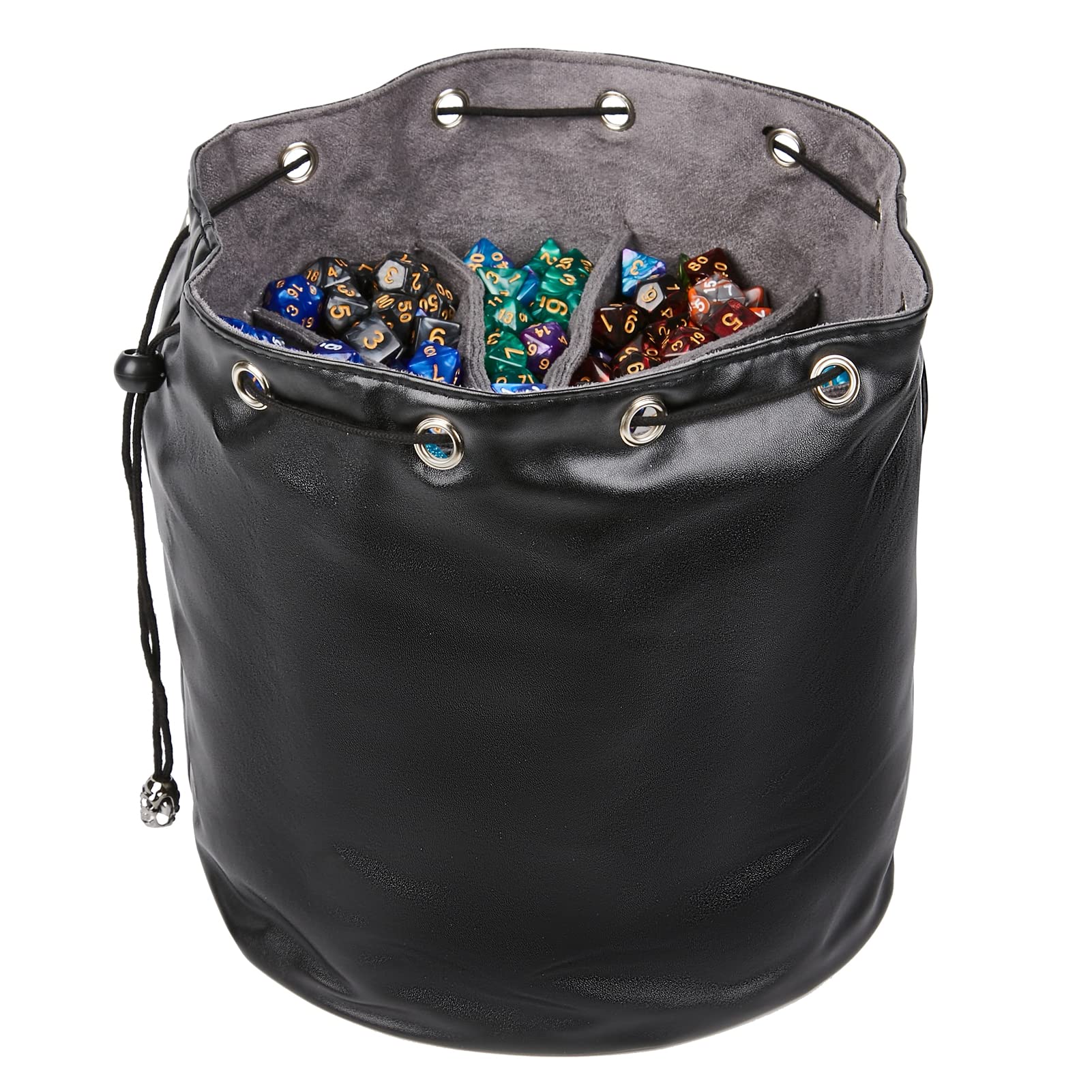 PUGED Large DND Dice Dragon Leather Drawstring Bags with Pockets Storage Bag for RPG MTG Game Dices Capacity Over 1000 Dice (Black)