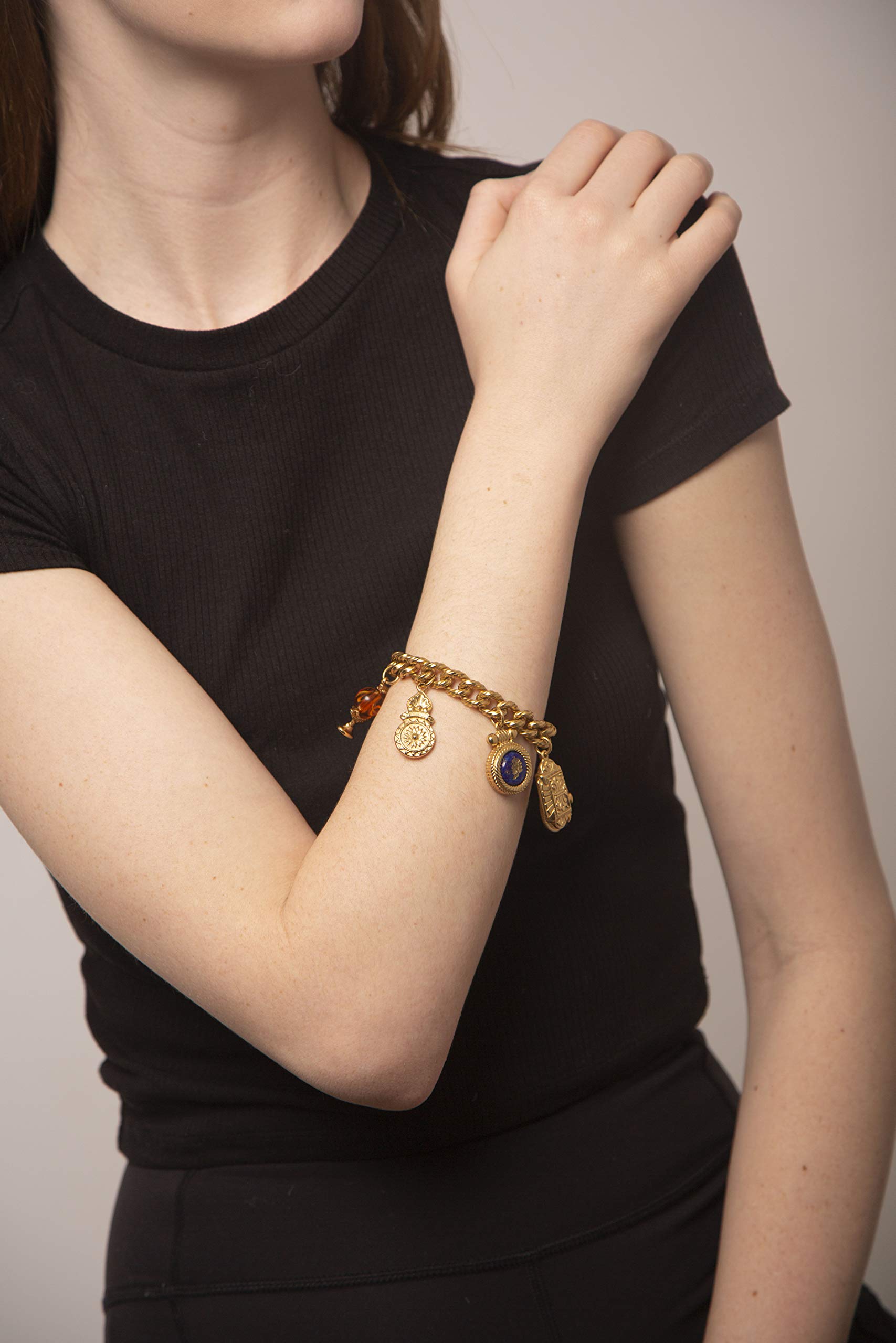 Ben Amun Jewelry Royal Charm Vintage-Inspired Gold Multi Charm Bracelet, 7" Length, Gold, One Size