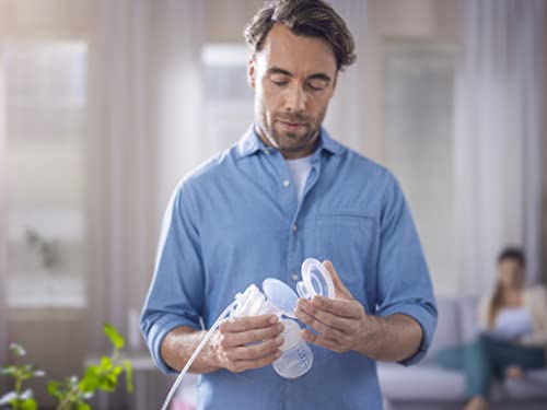 Philips AVENT Double Electric Breast Pump Advanced, with Natural Motion Technology, with Clear Natural Response Baby Bottles, White Pump, Gray Bag, Pouch, and Belt, SCF394/62