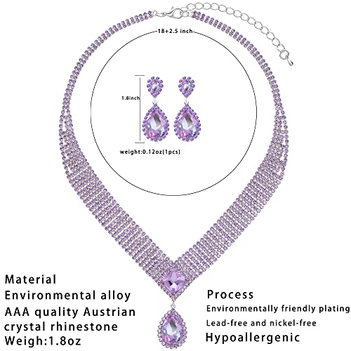 M MIRACULOUS GARDEN 3 Pack Women Rhinestone Crystal Necklace Bangle Bracelet Teardrop Dangle Earrings Jewelry Set for Wedding Party