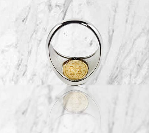 Ben Junot Catholic Unisex Gold Miraculous Ring Stainless Steel Catholic Miraculous Ring-Miraculous Holy Prayer Card Included (Gold) (9)