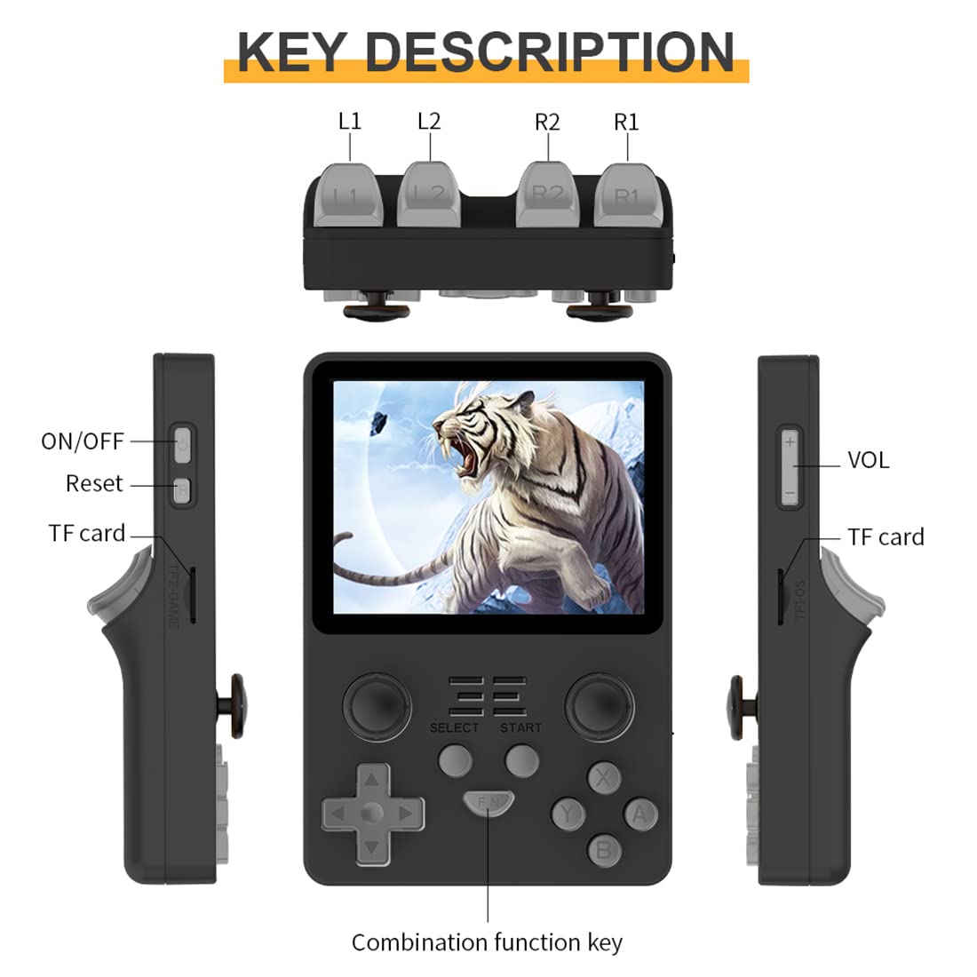 DECI Powkiddy RGB20S Handheld Game Console Built-in 20000 Games, 16G+128G 3.5 Inch IPS Handheld Emulator Video Game Console Retro Arcade for Kids Adults, Open Source Arkos System