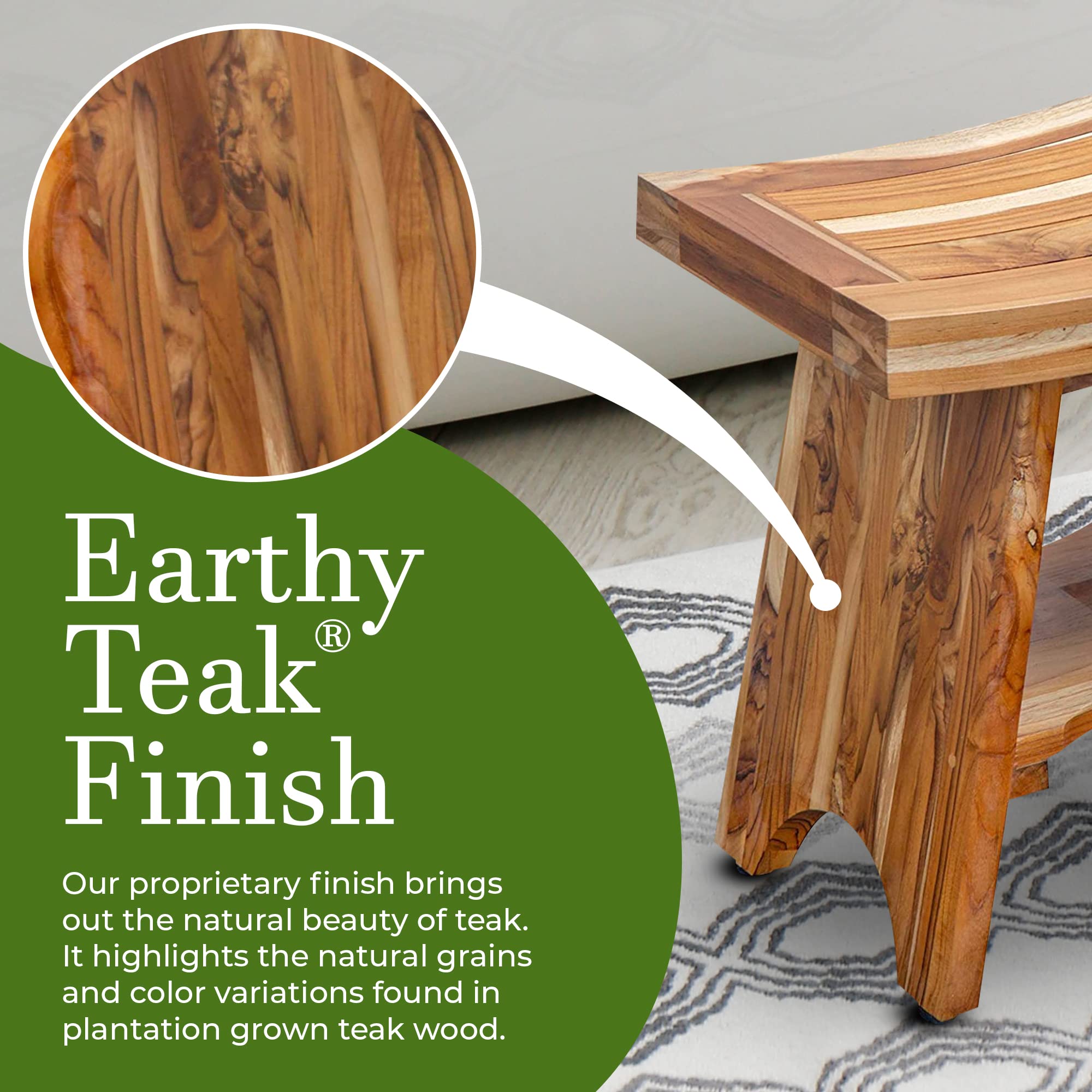 EcoDecors, 18 inch, Natural, Teak Shower Bench, Teak Shower Stool, Teak Bench Shower, Teak Shower Seat, Teak Shower Chair, Teak Stool, Shower Benches Teak