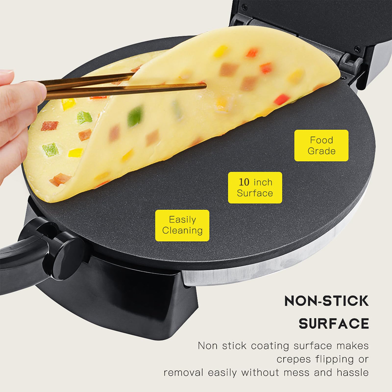 Electric Tortilla Maker 10 Inch, Roti Maker, Electric Tortilla Press, Temperature Controllable, The Automatic Stainless Steel Non-Stick Electric Machine To Make Indian Style Chapati