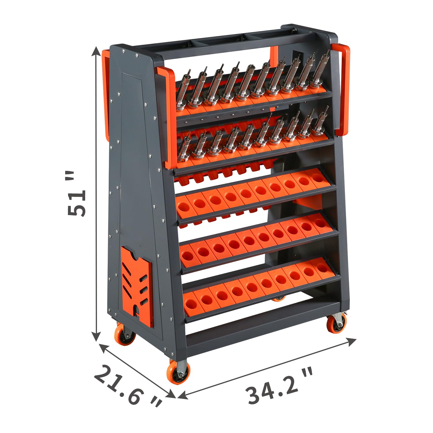 CNC Tool Rack, 5-Row CNC Tools Holder Cart, Mobile CNC Tool Storage Cart, CNC Rolling Carts with Wheels, CAT40 Tool Holder for Storehouse Factory Garage