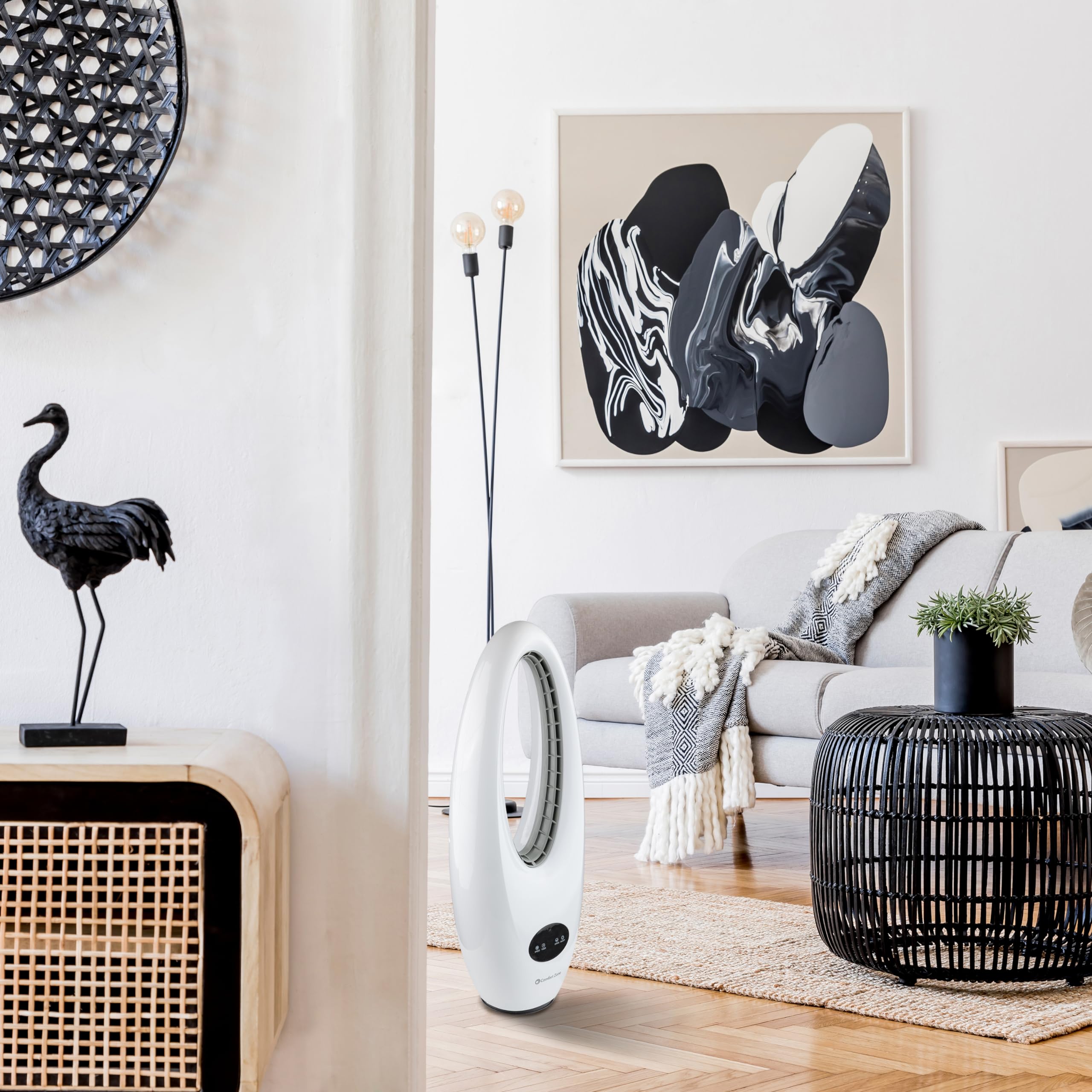Comfort Zone Oscillating Bladeless Tower Fan with Remote Control, 28 inch, 3 Speed, 70 Degree Oscillation, Portable, 9-Hour Timer, LED Display, Ideal for Home, Bedroom, Dorm & Office, CZ12548