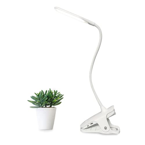 BiteBoom Portable Clip-On LED Reading Light - USB Rechargeable Lamp with 3 Brightness Levels, Adjustable Neck, Long Battery Life, Compact Design for Kindle, Bed Headboard, and More