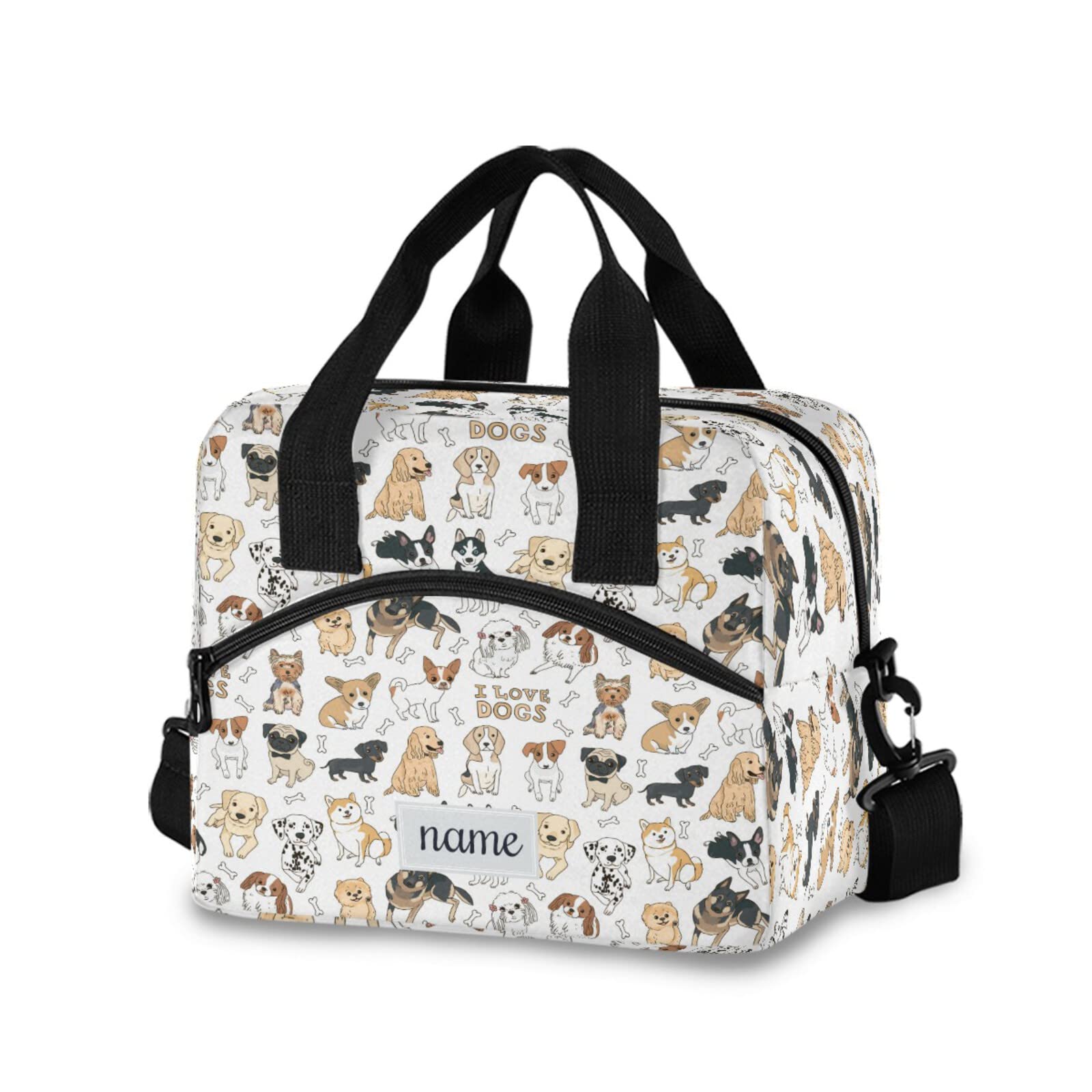 Breeds Drawn Dogs Custom Lunch Bag for Women Men Customized Insulated Cooler Lunch Tote Box for Adult Leakproof Thermal Lunch Tote Bag Lunch Box