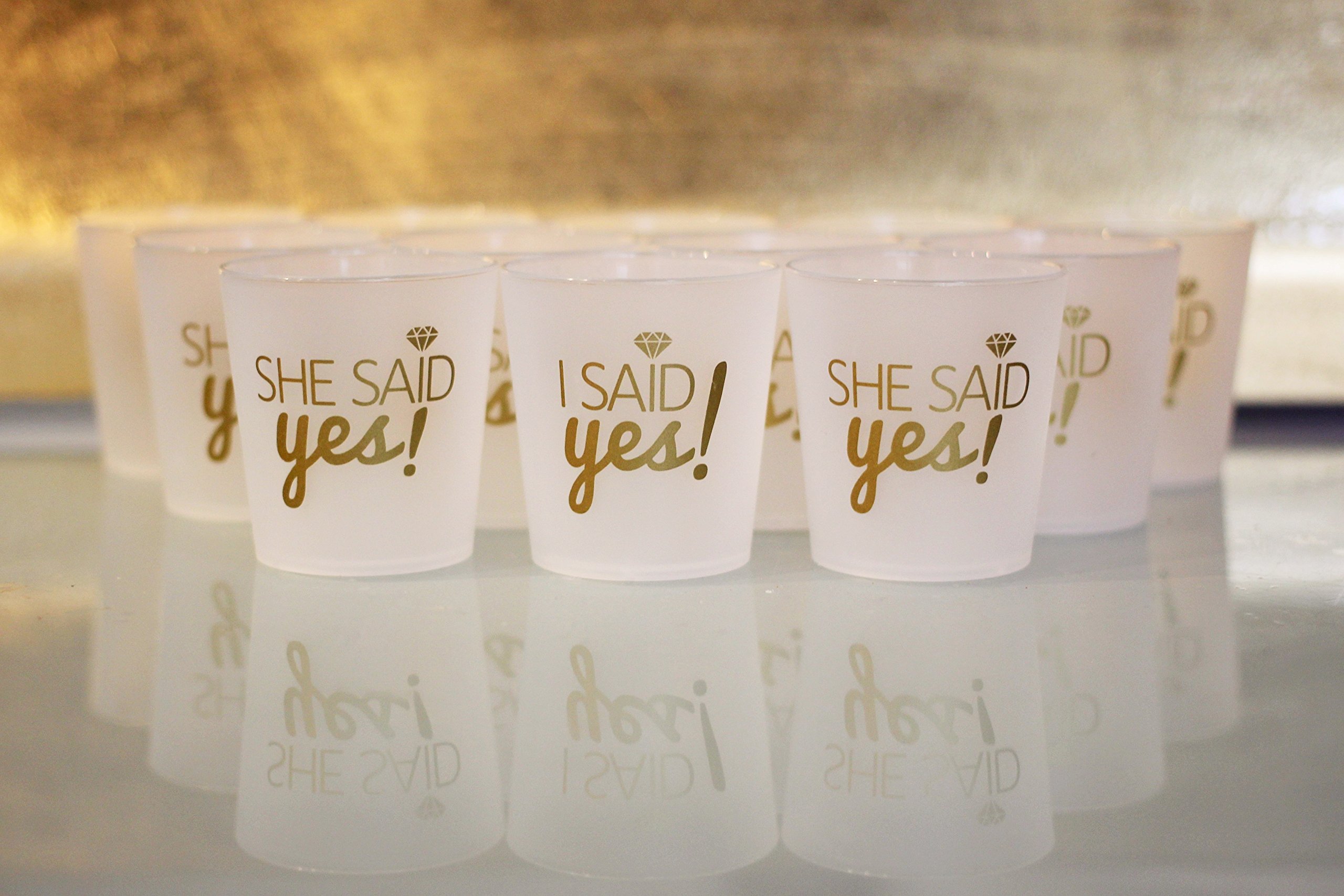 Breeze Moments Bridal 2oz. Shot Glasses, 'I Said Yes', 'She Said Yes', Frosted & Gold, 12-pack