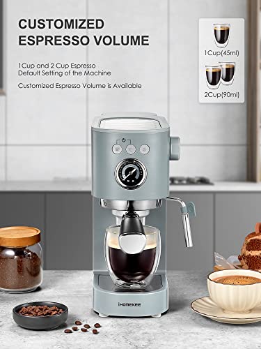 Ihomekee Espresso Machine Coffee Makers 15 Bar Cappuccino Machines with Milk Frother for Espresso/Cappuccino/Latte/Mocha for Home Brewing 1350W