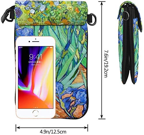 Van Gogh Irises Flowers Women Soft PU Leather Cellphone Purse Wallet Handbag Small Crossbody Shoulder Bag