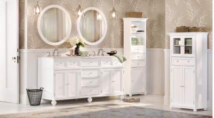 Bathroom Linen Storage Cabinet with Recessed-Panel Design, White