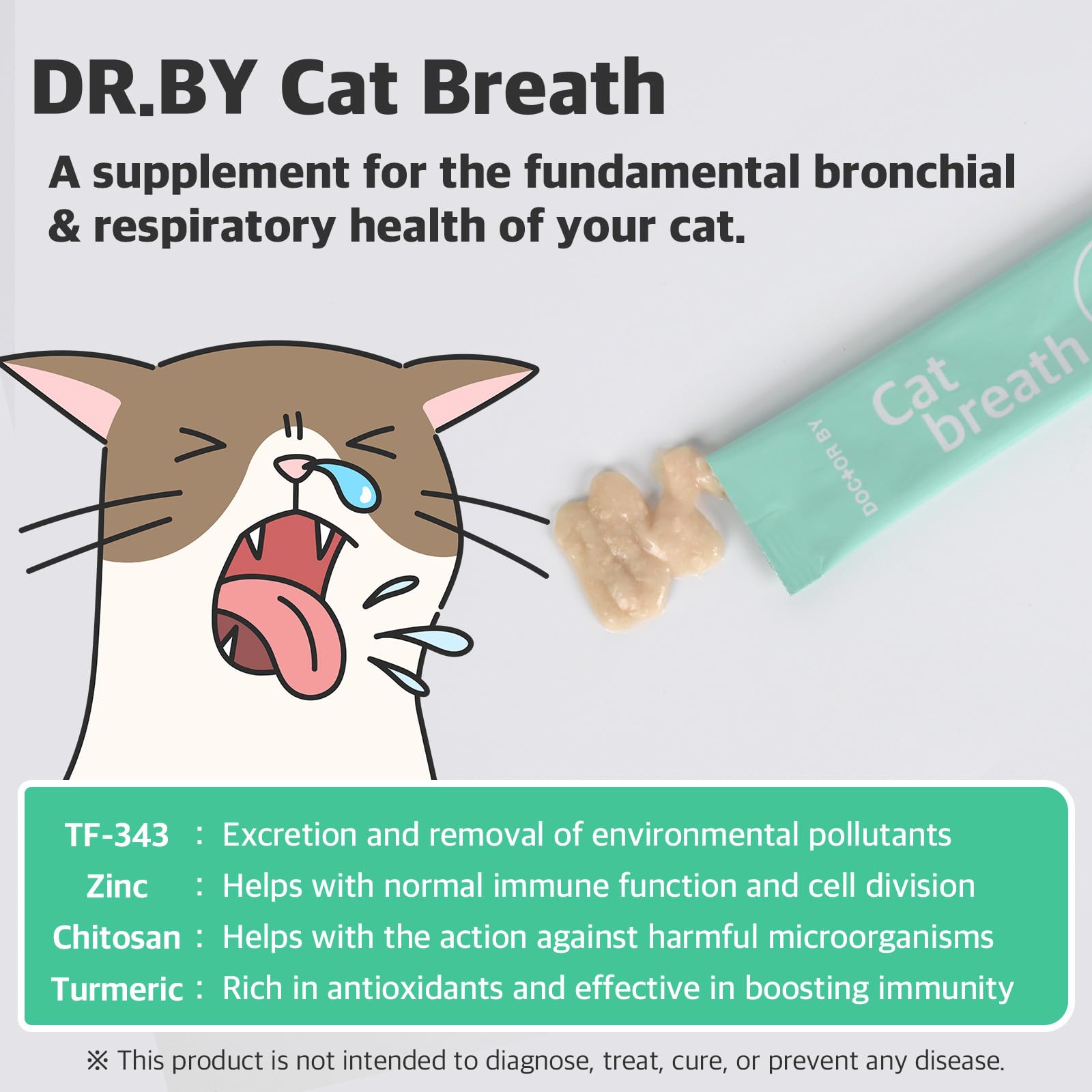 Doctorby Cat Breath Bronchial Supplements - Cat Nose Relief Sneezing runny Nose Drops Respiratory Function & Immune Support with TF-343-30 Individually Packaged (1 Pack (30 Count)), Chicken