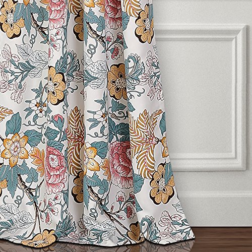 Lush Decor Sydney Curtains | Floral Garden Room Darkening Window Set for Living, Dining, Bedroom x 52β, Blue and Yellow, 108" L Panel Pair, Blue & Yellow
