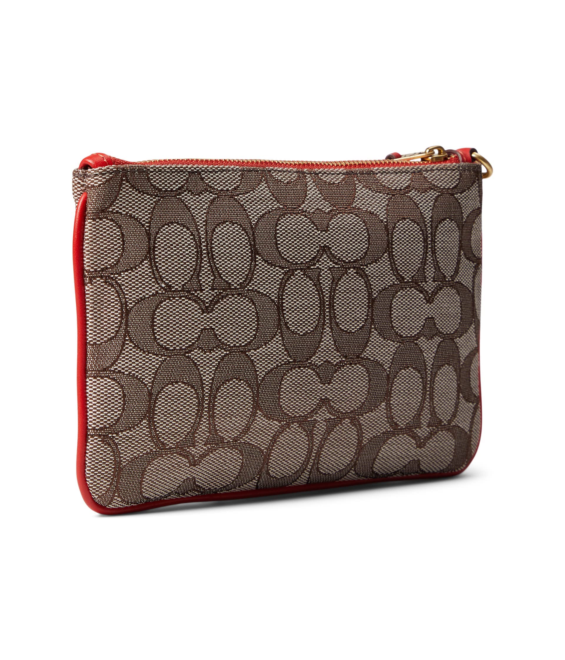 COACH Box Program Signature Jacquard Small Wristlet Cocoa Sport Red One Size