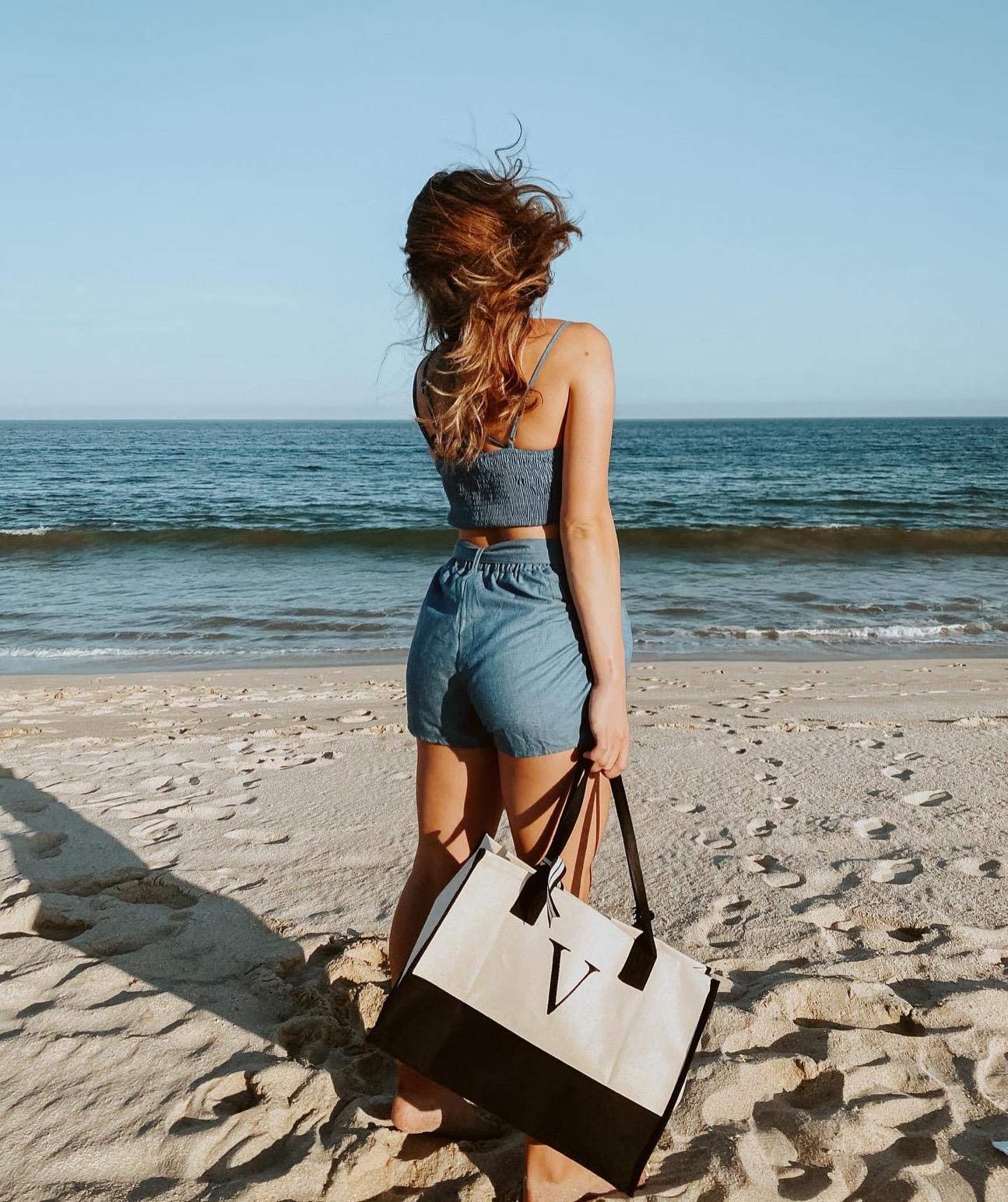 VANESSA ROSELLA Monogram Tote Bag with 100% Cotton Canvas and a Chic Personalized Monogram (Black Script Letter - M)