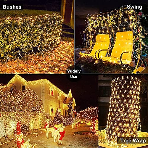QDY -Net Lights Outdoor Mesh Lights LED Bush Lights 8 Modes Decor Lights for Home Fence Garden Roof Window Indoor Decoration,2 Warm White,6x4m 880LED