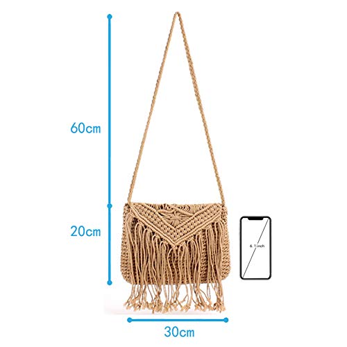 Meyaus Women Small Fringed Cotton Crochet Cross-body Bag Bohemian Shoulder Bag Purse