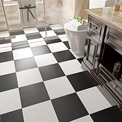 FunStick Black Peel and Stick Floor Tile Waterproof 12x12 in 15 Pack Black Vinyl Flooring Tiles Peel and Stick on Floor Tiles for Bathroom Floor Tile Kitchen Laminate Flooring Sticky Linoleum Tiles