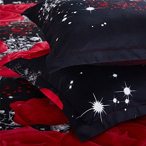 Labstandard Red Duvet Cover Set Queen, 3D Printed Rose Bedding Soft Comforter and Breathable Quilt Cover(1 Duvet Cover, 2 Pillowcases, Zipper Closure)