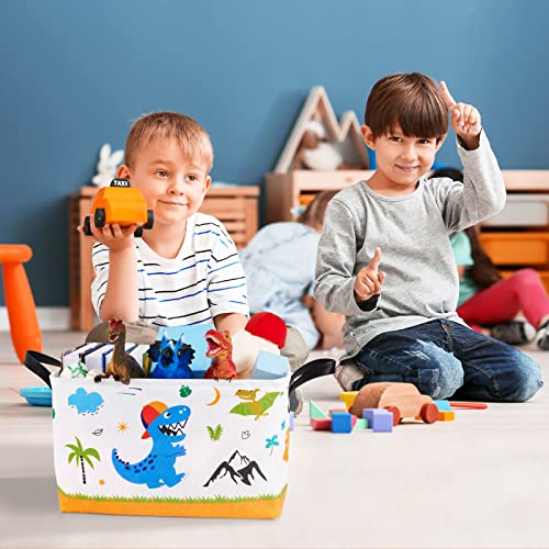 WERNNSAI Dinosaur Storage Basket β Foldable Storage Bin for Boys Waterproof PE Coating Canvas Fabric Laundry Basket Toy Bins with Handles Organizer Box for Clothes Books Bedroom House Nursery