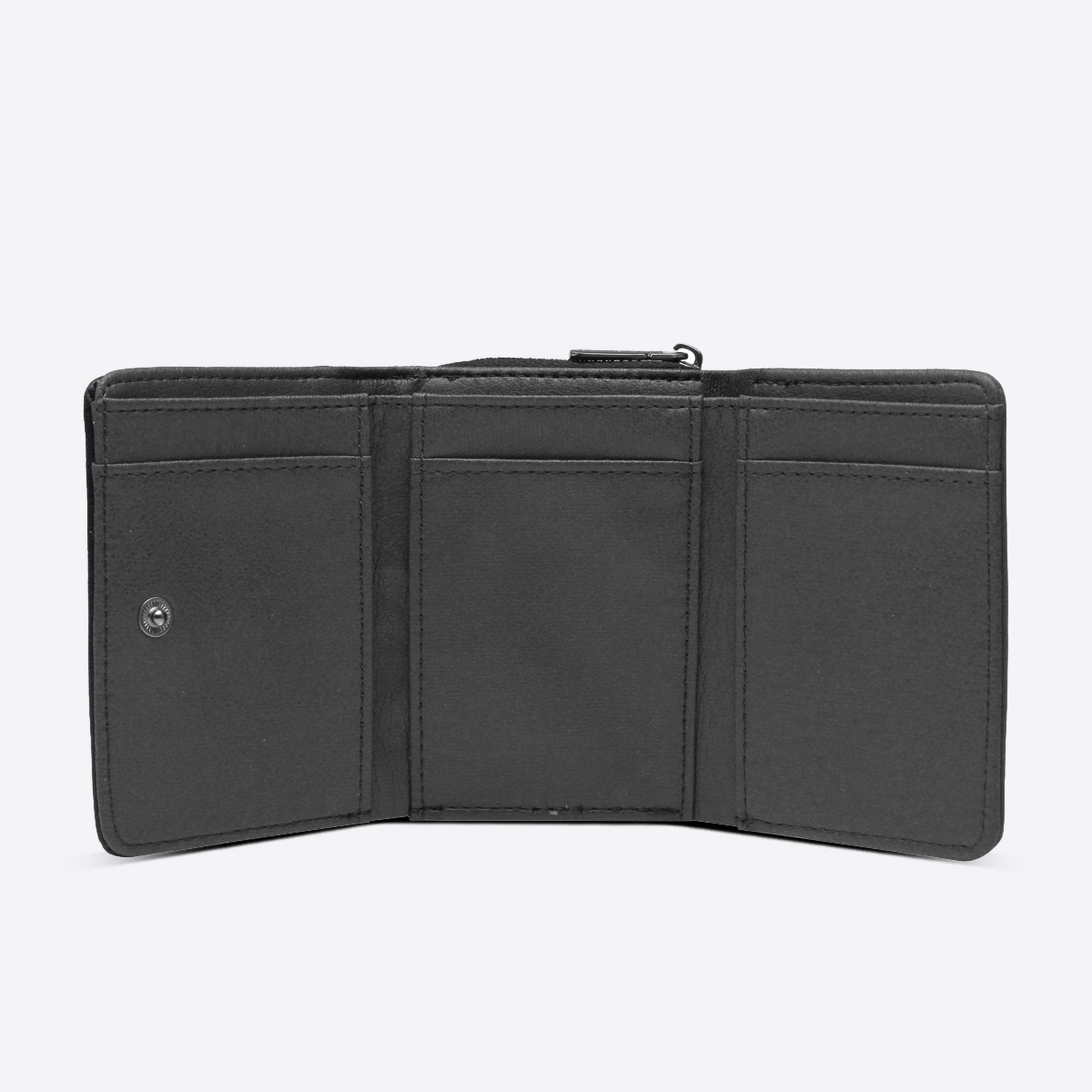 Pixie Mood Candice 4 x 3.25 Vegan Leather Zippered Tri-Fold Wallet, Black